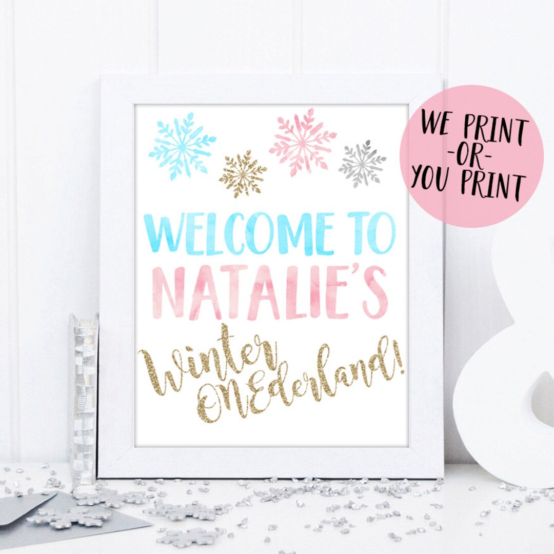 Pink Aqua Winter Onederland Welcome Sign, Winter 1st Birthday Sign ...