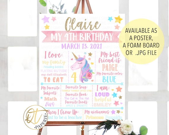 Unicorn Birthday Poster Unicorn Chalkboard Rainbow - Etsy