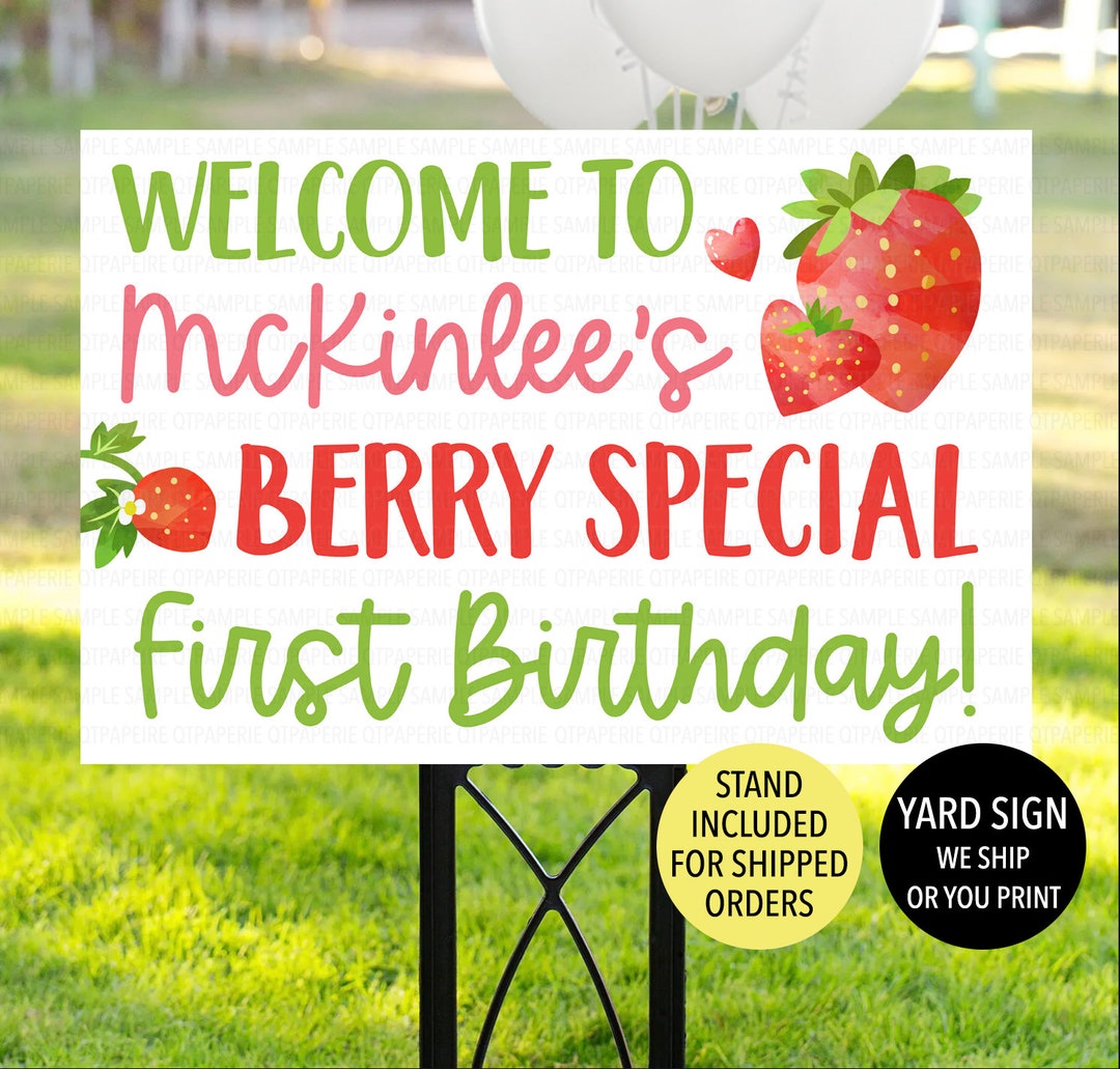 Strawberry Birthday Welcome Sign, Berry First Birthday Sign, Strawberry ...