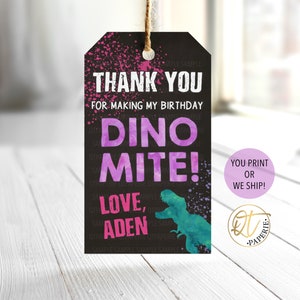 Dinosaur Birthday Thank You Tag, Dinosaur Thank You, Dino Mite Party ...