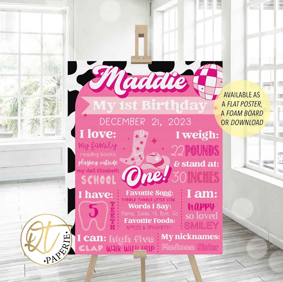 Disco Cowgirl Birthday Sign, Pink Cowgirl Decoration, Cowgirl Milestone ...