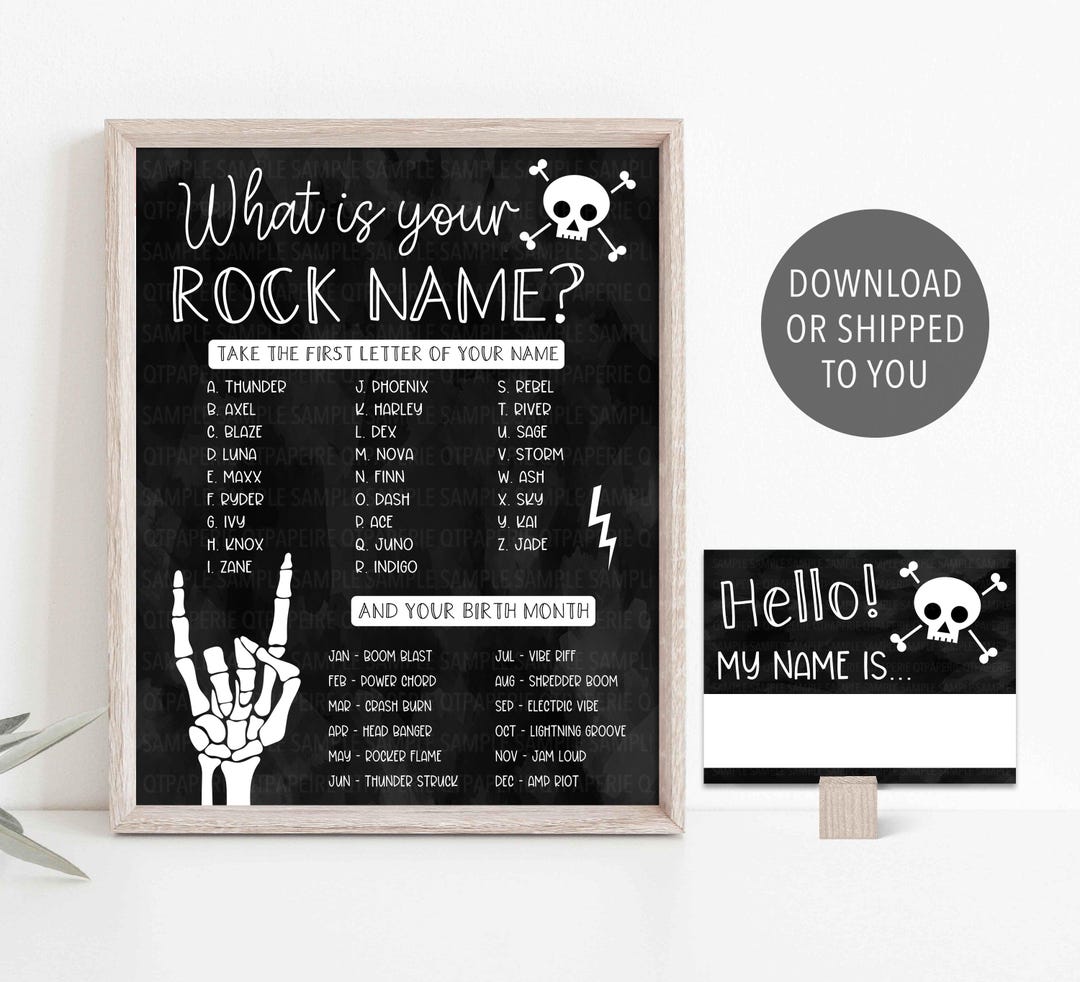 Rocker Name Game, Rock Star Name Tag, Bad Two the Bone Party, Bad 2 the ...