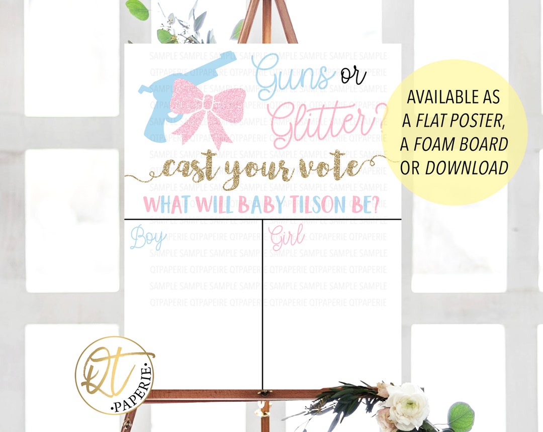 Guns or Glitter Vote Gender Reveal Sign, Guns or Glitter Sign, Gun ...