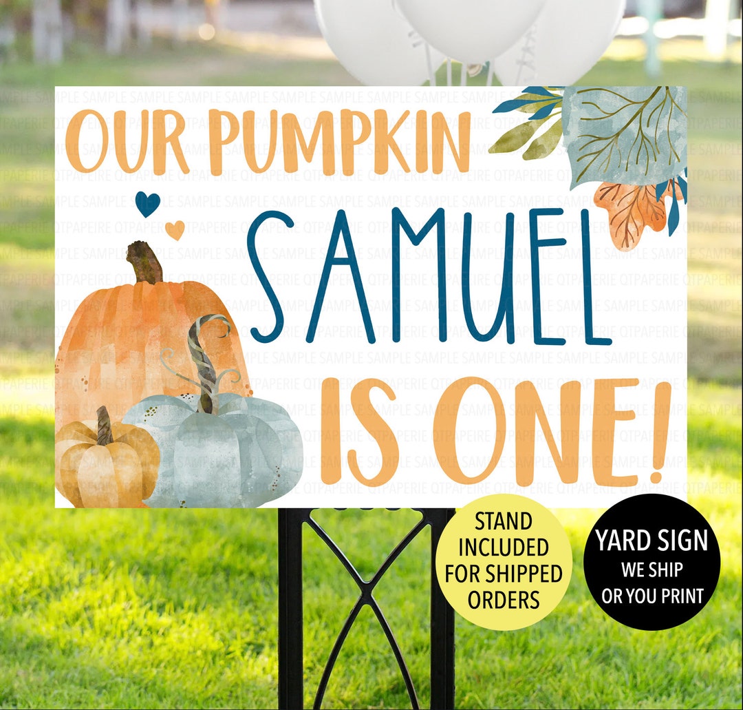 Pumpkin 1st Birthday Sign, Navy Pumpkin Yard Sign, Boy Pumpkin Sign ...