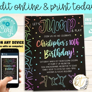 Jump Birthday Invitation, Neon Jump Invitation, Glow in the Dark Party ...