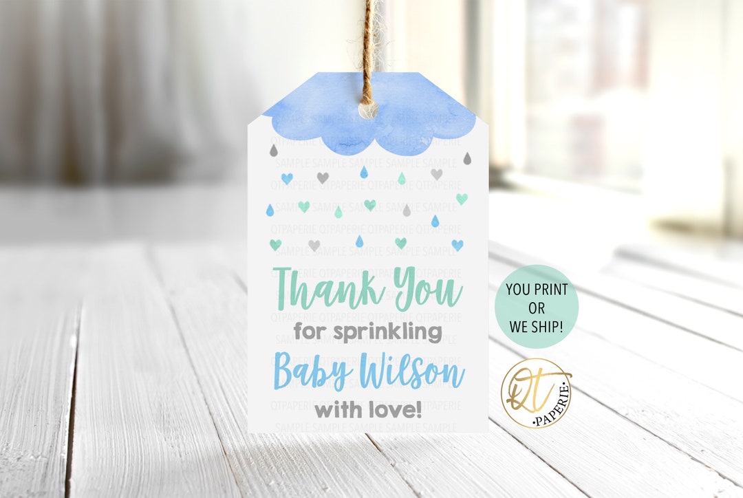 Sprinkle Thank You Tag, Rain Baby Shower Tag, Sprinkle Baby Shower ...