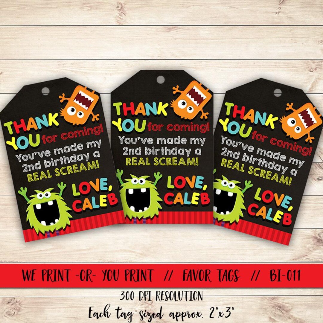Monster Thank You, Monster Favor Tag, Monster Birthday Favor Tag ...