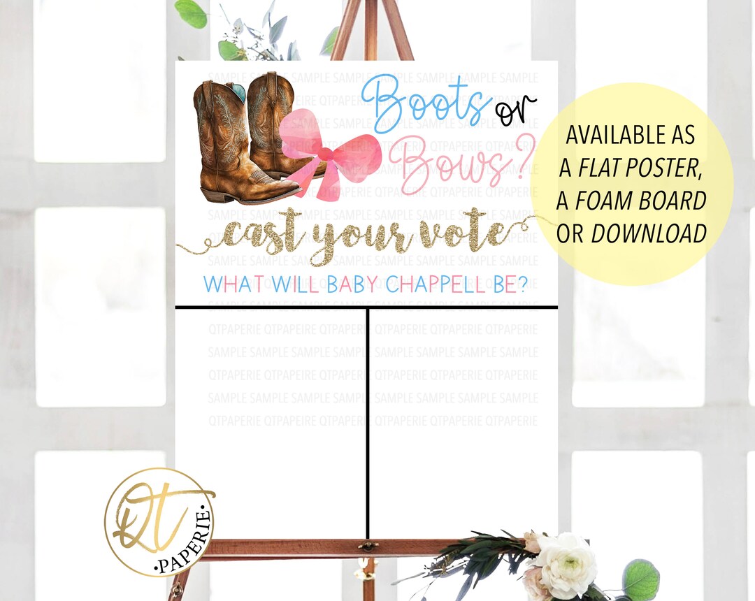 Boots or Bows Voting Gender Reveal Sign, Boots Bows Gender Reveal ...