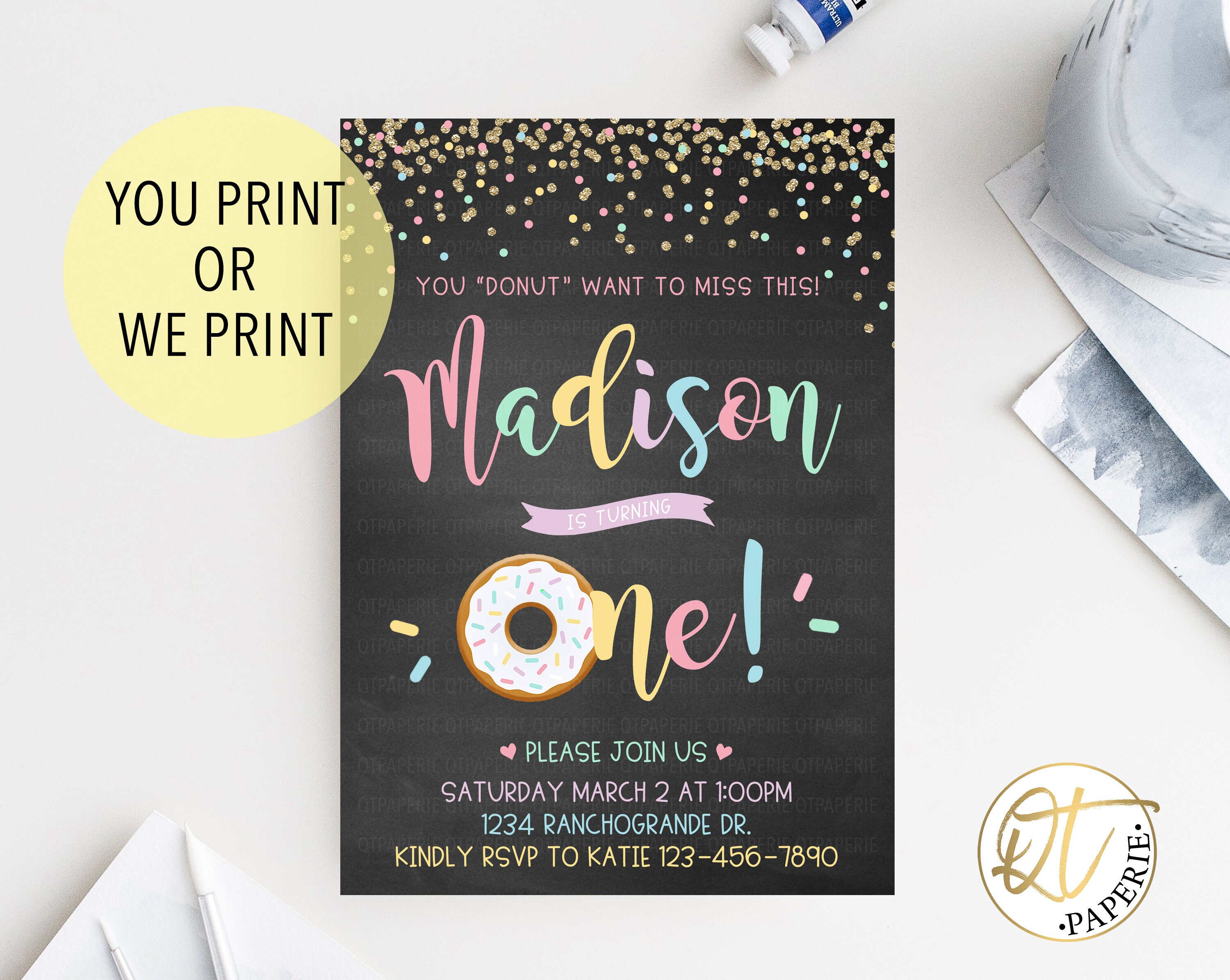 Donut First Birthday Invitation Donut Invitation Pastel - Etsy