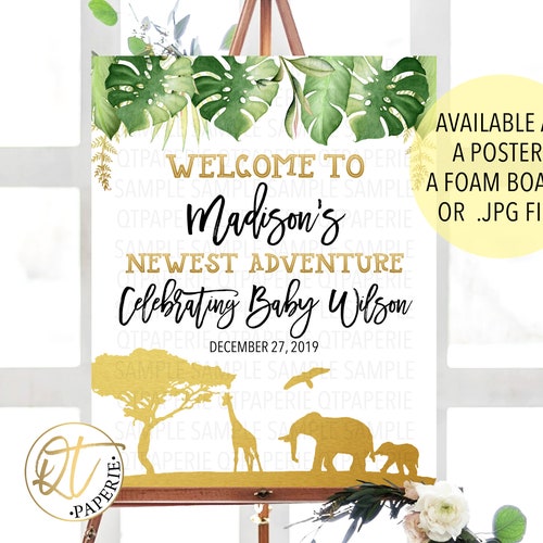 Jungle Gold Baby Shower Welcome Sign EDITABLE Jungle Birthday | Etsy