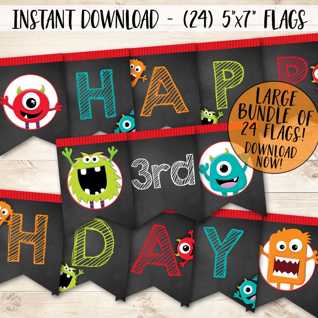 Monster Birthday Banner, Monster Happy Birthday Banner, Monster Party ...