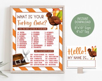 Turkey Name Game Thanksgiving Name Tag Game Fun Thanksgiving - Etsy