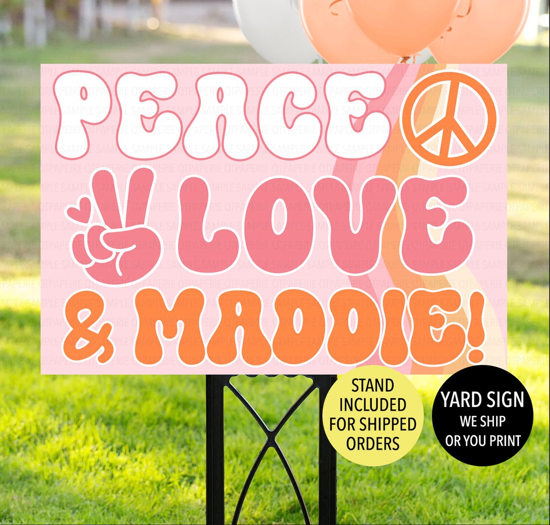 Peace Love Sign, Girl Groovy Birthday Sign, Retro Birthday Sign, Pink ...