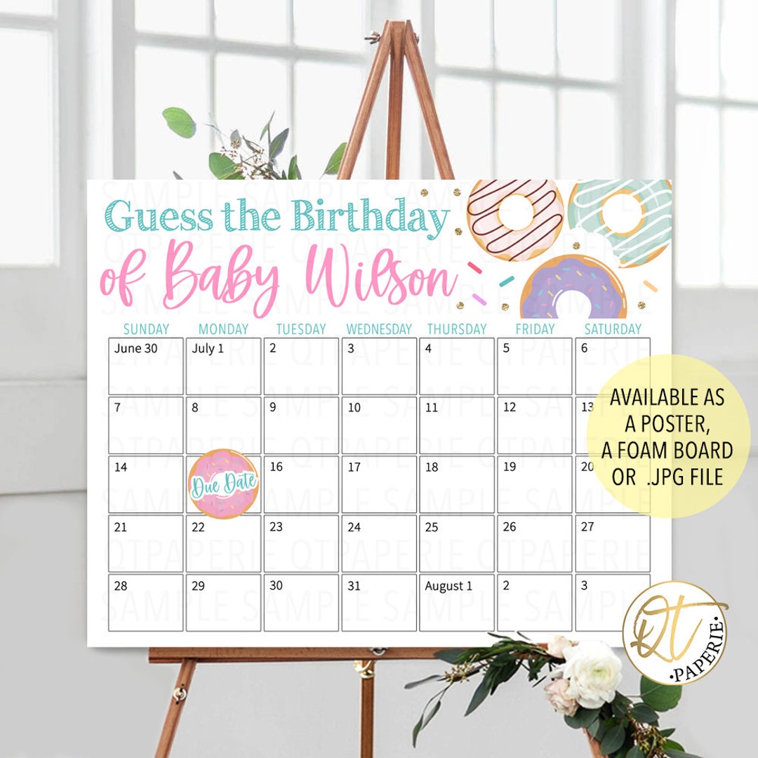Donut Due Date Calendar, Guess the Birthday Sign, Donut Birth Date ...