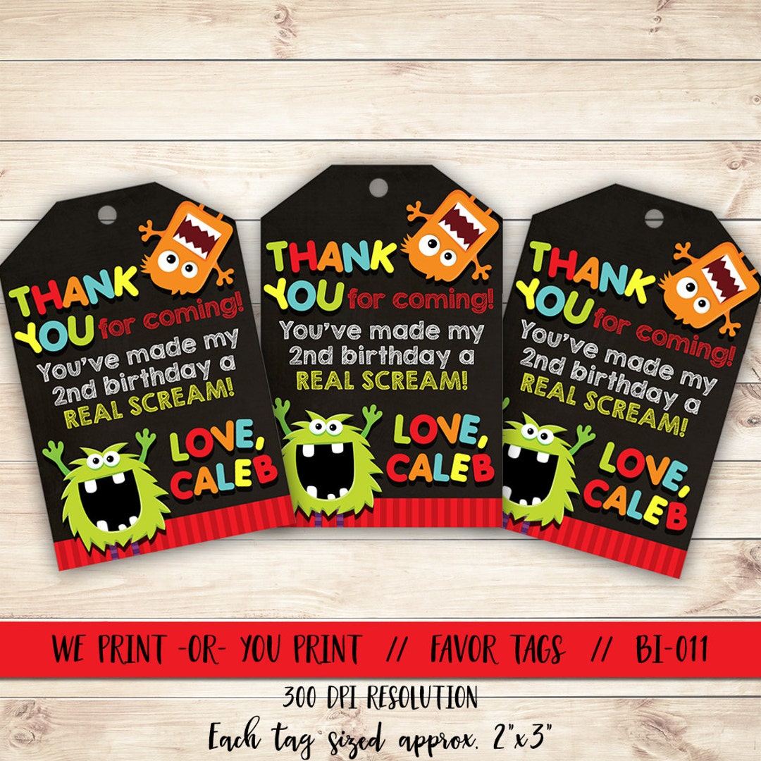 Monster Thank You, Monster Favor Tag, Monster Birthday Favor Tag ...