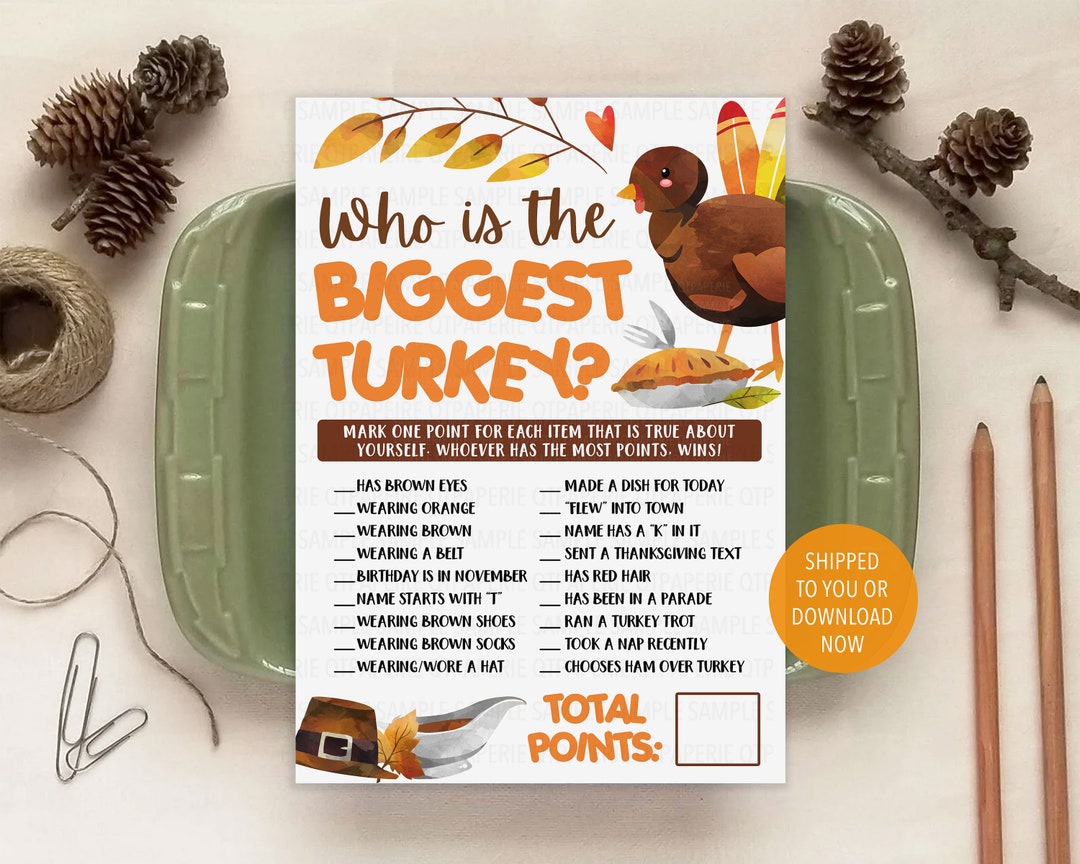 Who is Like the Turkey Game, Funny Family Thanksgiving Game, Printable ...