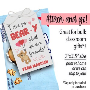 Beary Glad We Are Friends Valentines Tag, Bear Graham Cracker Tag ...