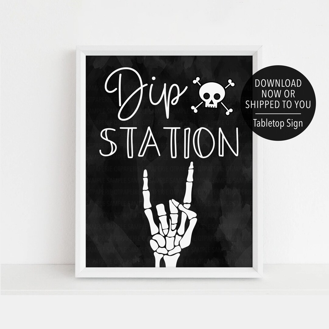 Bad TWO the Bone Chip Dip Sign, Skull Bones Snack Station Sign, Rock on ...
