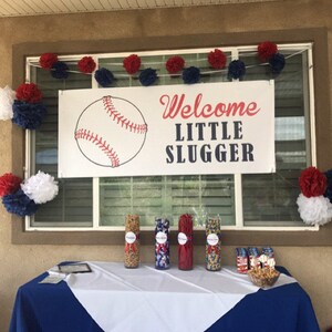 Baseball Baby Shower Banner, Baseball Banner, Little Slugger Banner ...