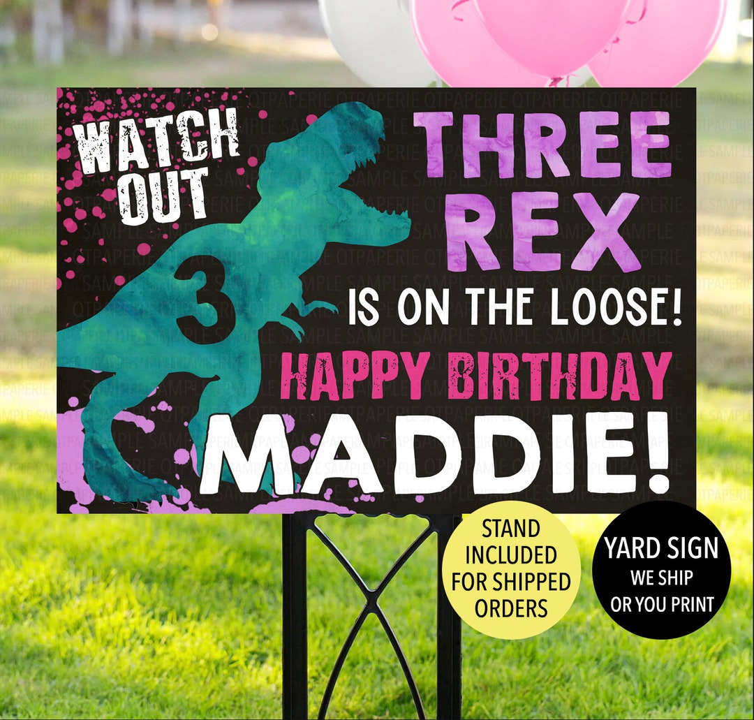 Girl Three Rex Welcome Sign, Pink Three Rex Sign, Dinosaur 3rd Birthday ...