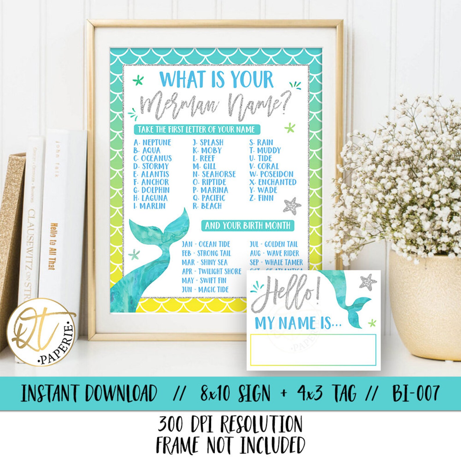 Merman Name Tag Game, Merman Name Printable, Merman Party Game, Mermaid ...