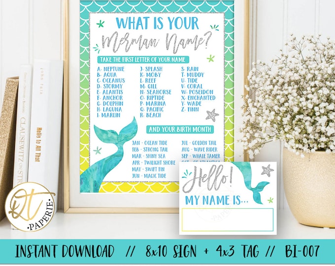 Merman Name Tag Game Merman Name Printable Merman Party - Etsy