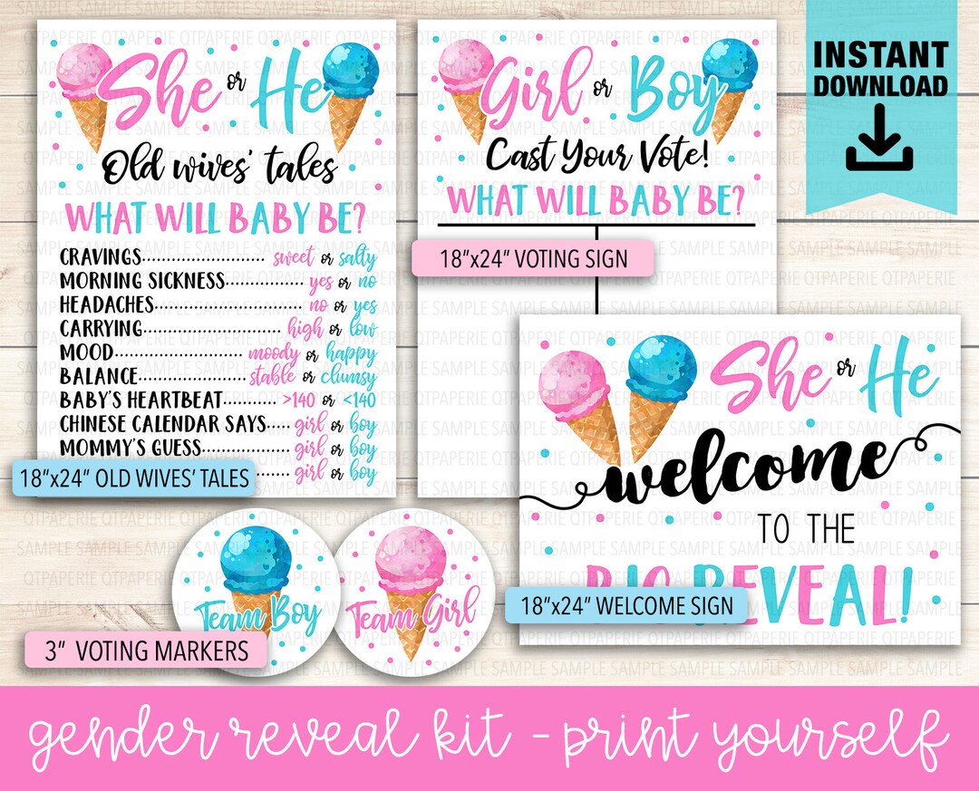 Ice Cream Gender Reveal Printable, Ice Cream Old Wives Tales, Whats the ...