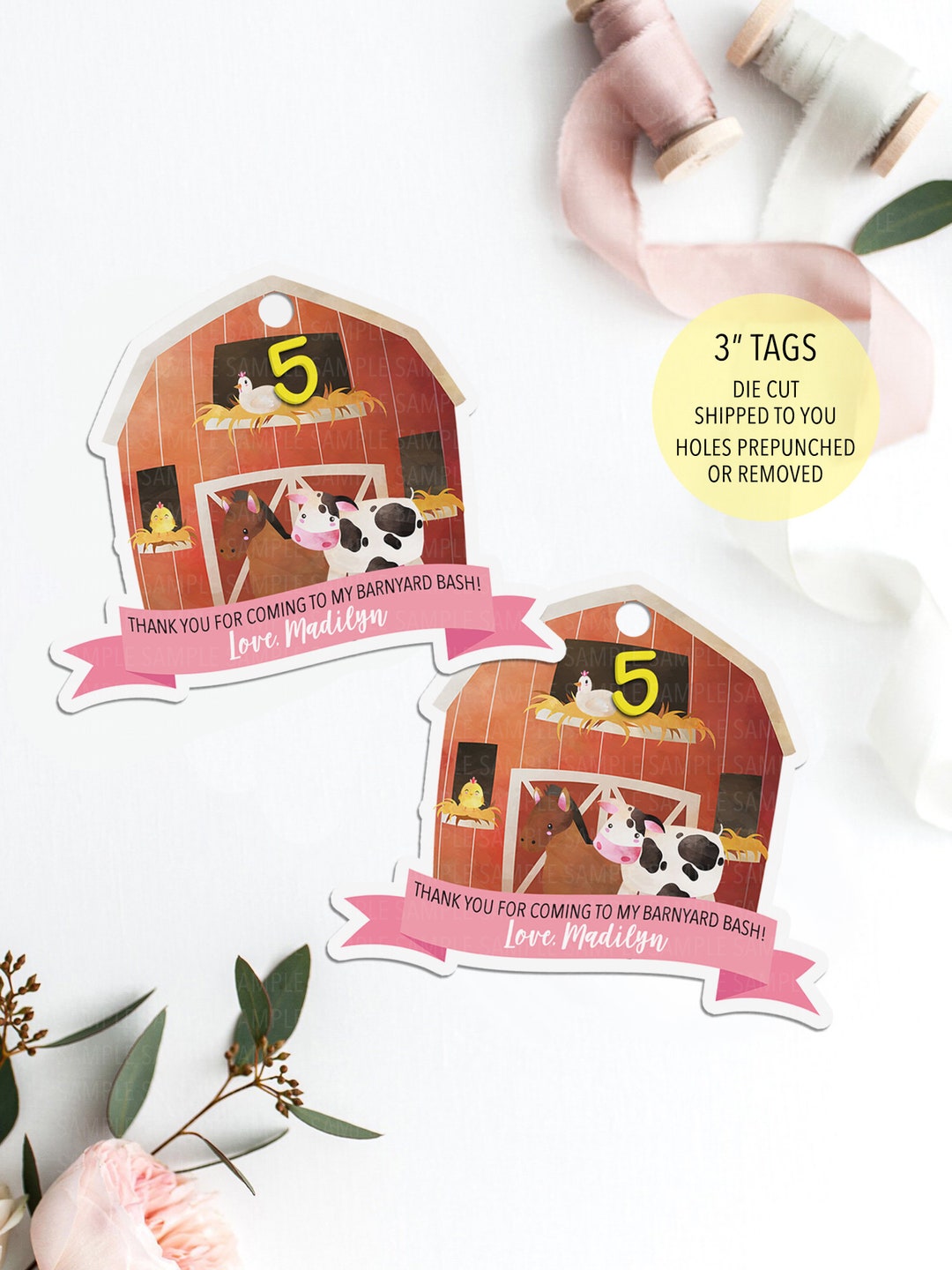 Farm Birthday Thank You Tag, Girl Farm Thank You Tag, Pink Farm ...