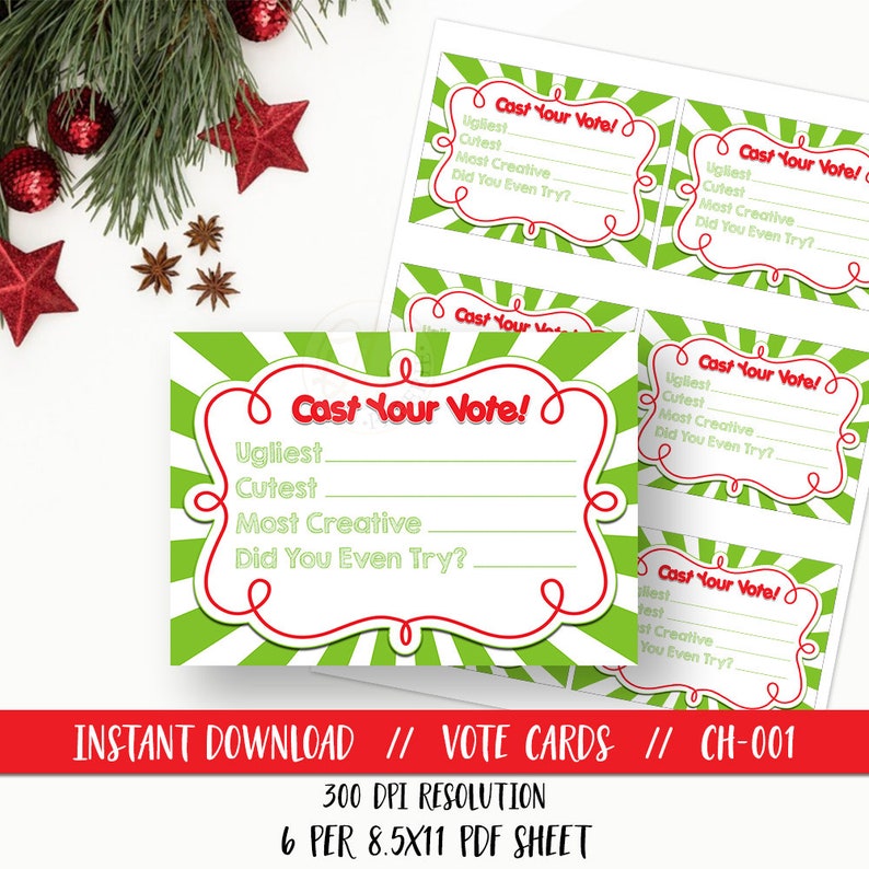 Ugly Sweater Party Printable Ugly Sweater Voting Cards | Etsy