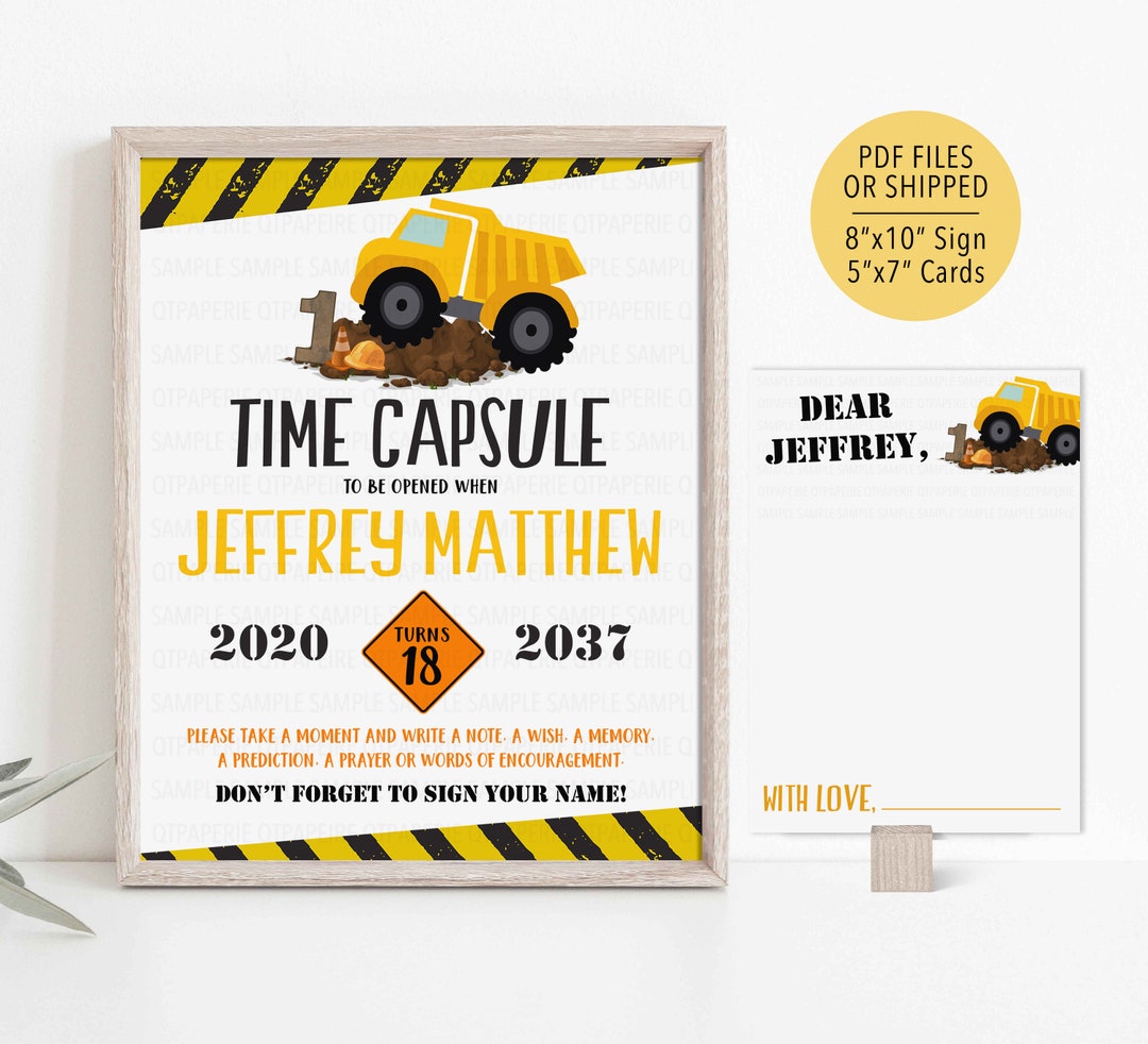 Construction Time Capsule, Construction Birthday Time Capsule, Printed ...