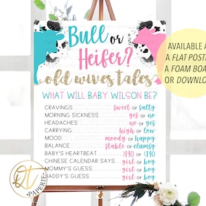 Cow Gender Reveal Sign, Bull or Heifer Old Wives Tales Poster, Bull or ...