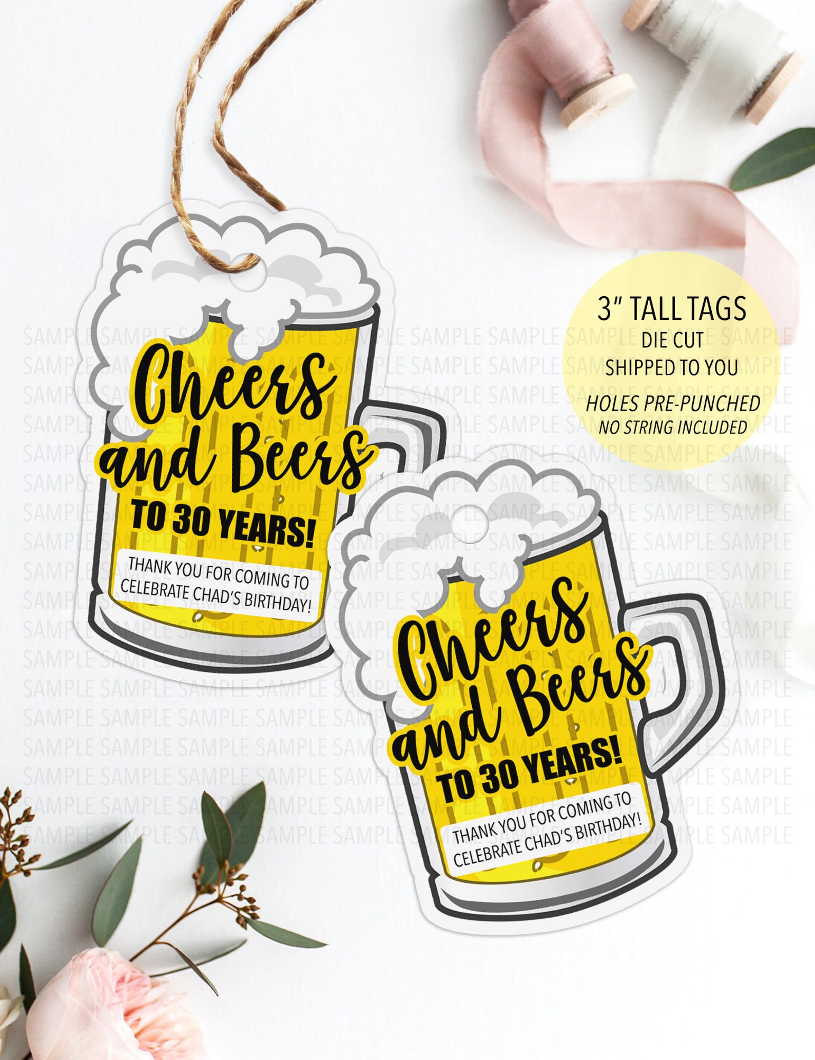 Cheers and Beers Thank You Tag, Beer Tag, Beer Birthday Decoration ...