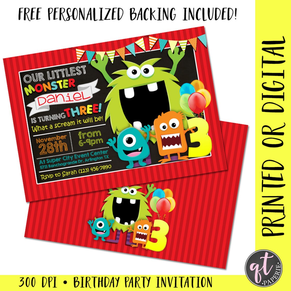 Monster Invitation Monster Birthday Party Invitation Monster - Etsy