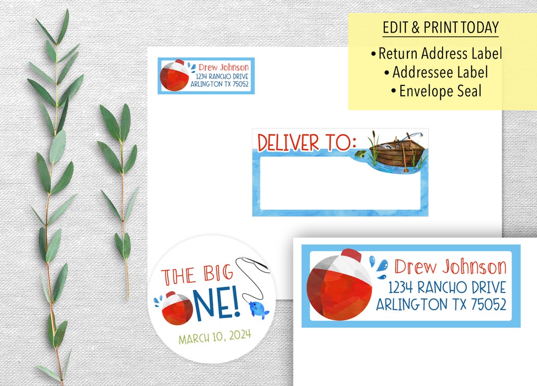 Fishing Envelope Label, Fish Return Address, Fishing Party Return ...