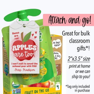 Editable Apple Sauce Gift Tag for Students | Teacher Back to School ...