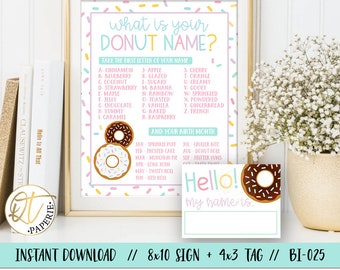 Donut Name Sign Printable, Whats Your Donut Name Game, Boy Donut ...