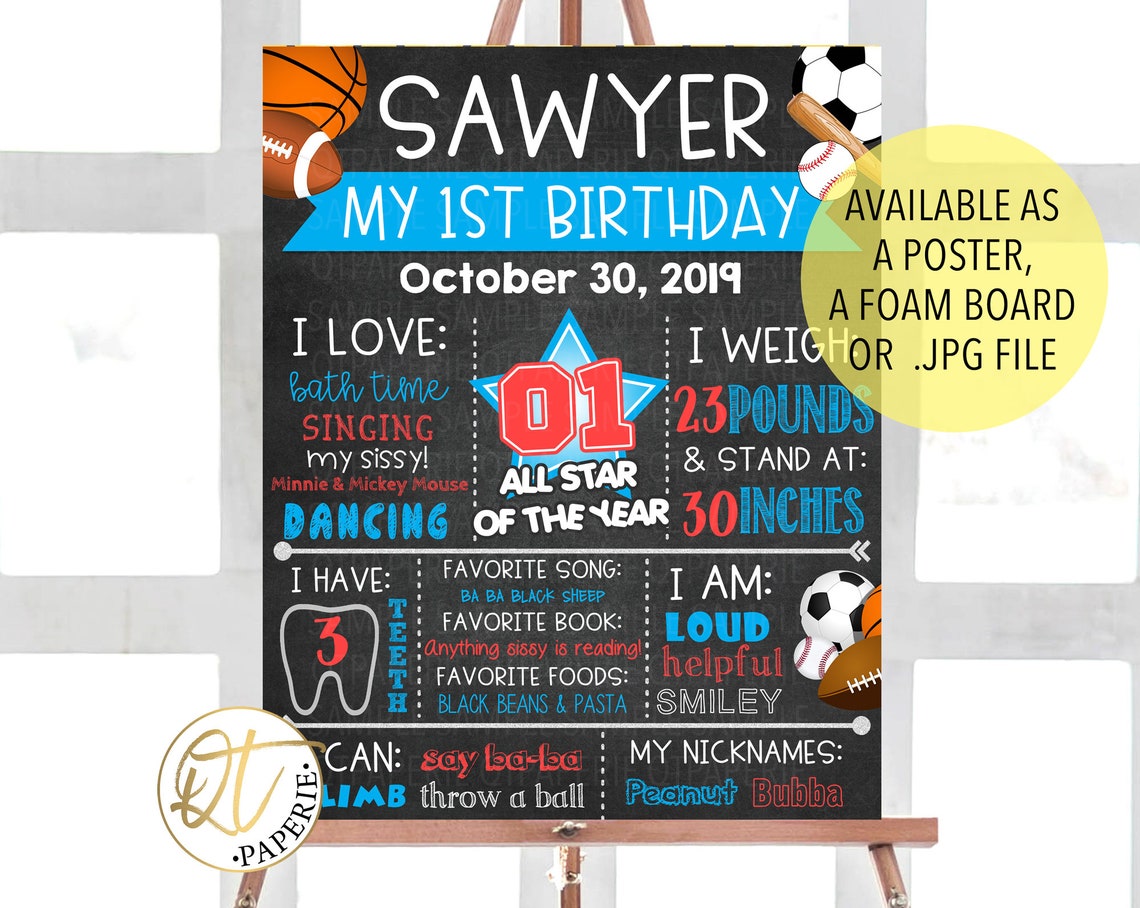 Sports Birthday Chalkboard All Star Birthday Sign MVP - Etsy