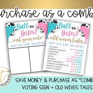 Cow Gender Reveal Sign, Bull or Heifer Old Wives Tales Poster, Bull or ...