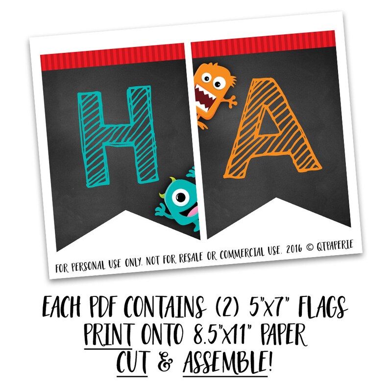 Monster Birthday Banner, Monster Happy Birthday Banner, Monster Party ...