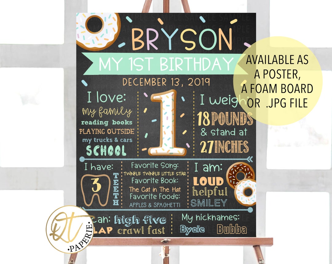 Donut Birthday Chalkboard Sign, Donut Chalkboard Poster, Boy Donut ...