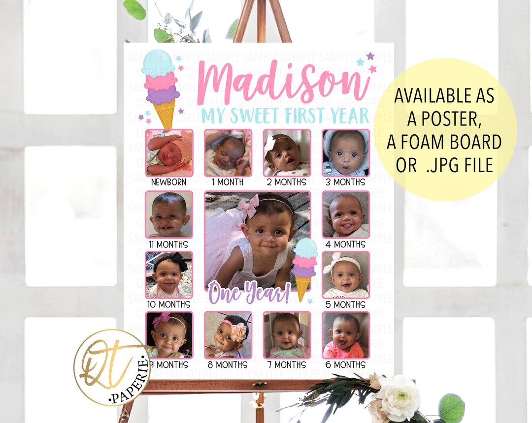 Ice Cream First Birthday Sign, Ice Cream Monthly Photo Sign, My Sweet ...