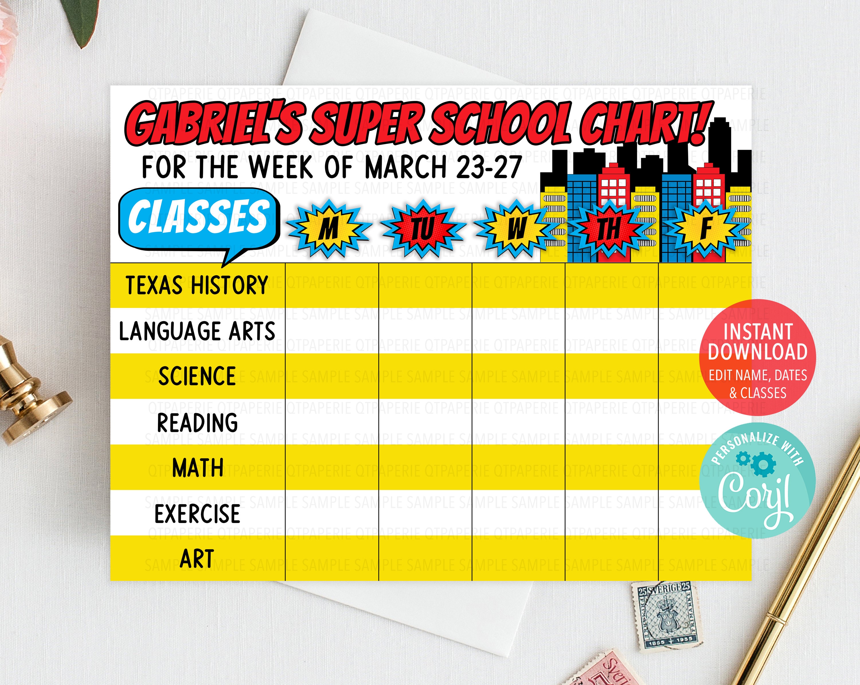 Superhero School Schedule Planner, Printable Super Hero Weekly Task ...