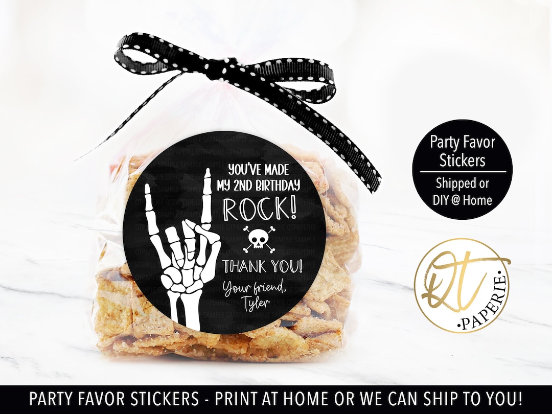 Bad Two the Bone Thank You Sticker, Punk 2nd Birthday Sticker, Skeleton ...