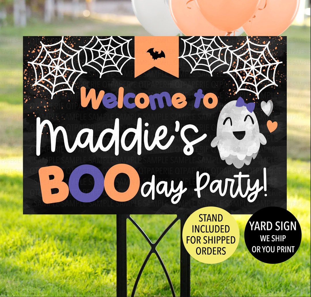 Girl Halloween Birthday Welcome Sign, Girl Ghost Birthday Sign, Purple ...