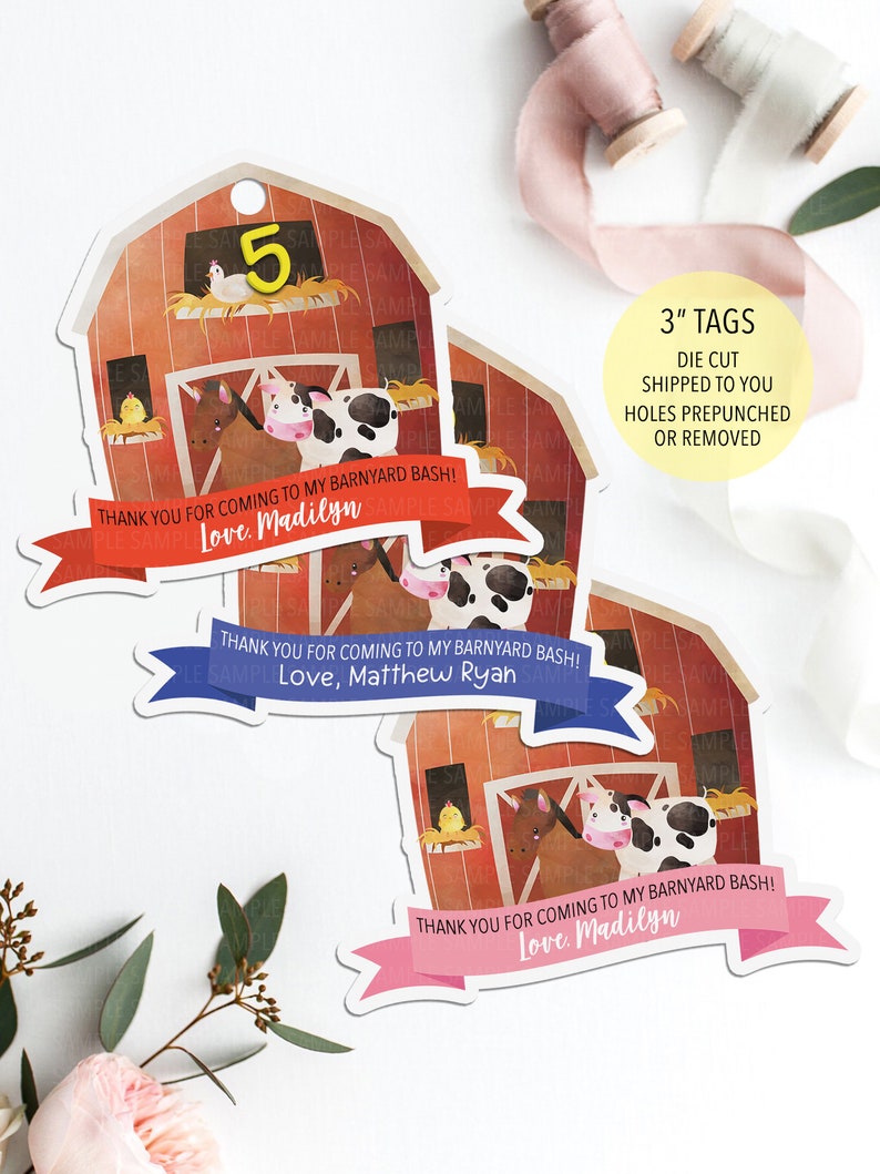 Farm Birthday Thank You Tag, Girl Farm Thank You Tag, Pink Farm ...