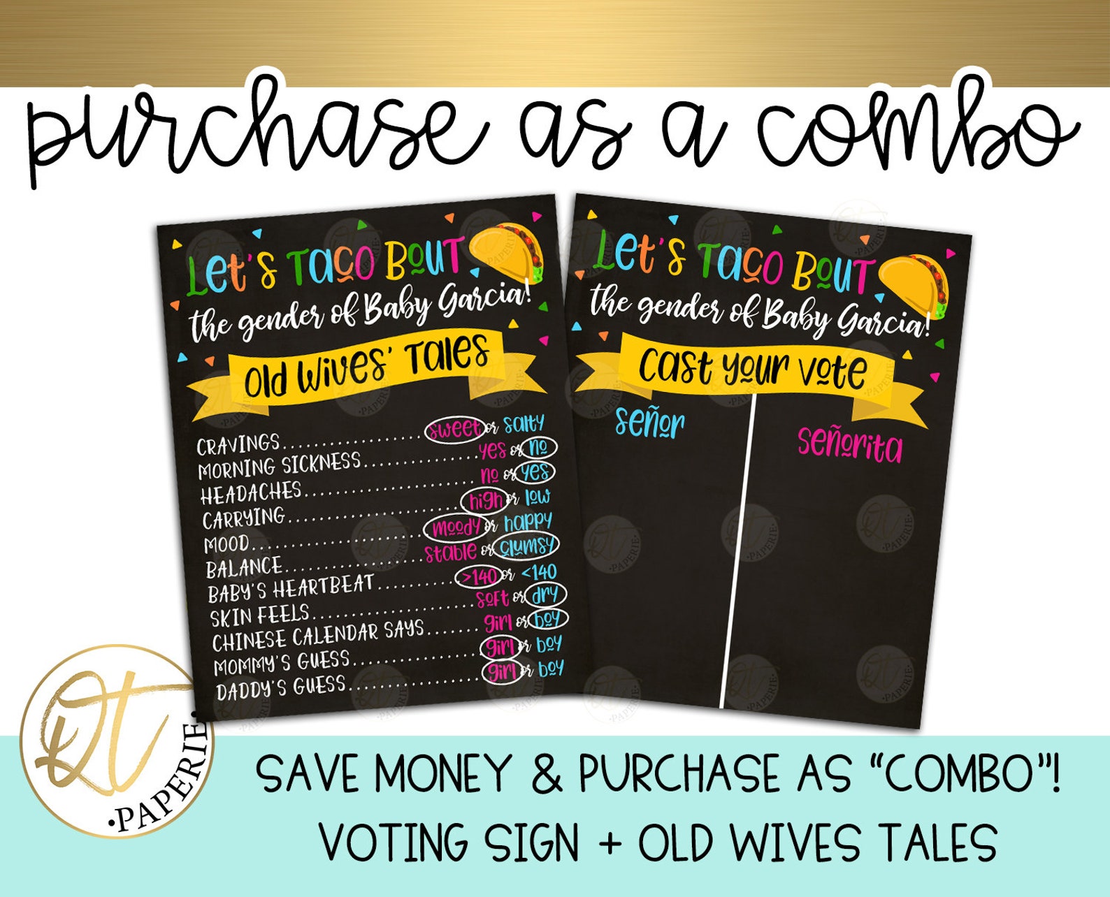 Senor or Senorita Gender Reveal Sign, Taco Gender Vote Sign, Taco Bout ...