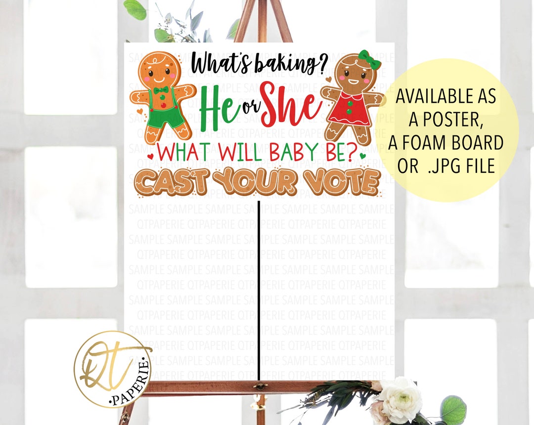 Gingerbread Gender Voting Sign, Christmas Reveal, What's Baking Gender ...