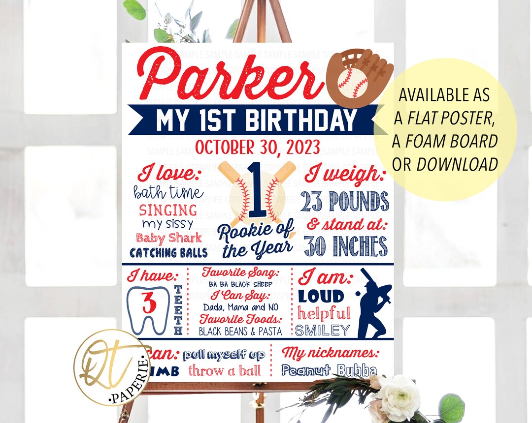 Baseball Birthday Sign, Rookie Year Birthday Sign, Baseball Party ...