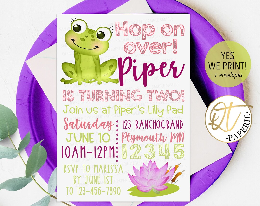 Frog Invitation, Frog Birthday Invitation, Hop on Over Birthday ...