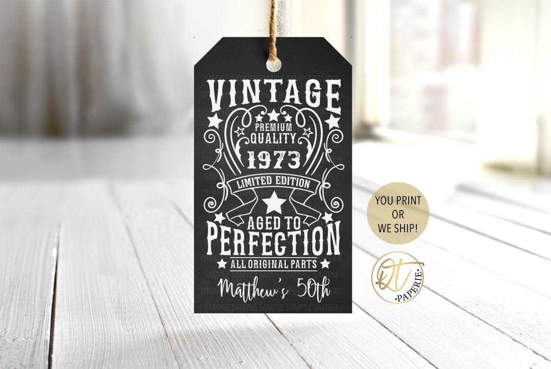Aged to Perfection Whiskey Tag, 50 Birthday Tag, Vintage Birthday ...